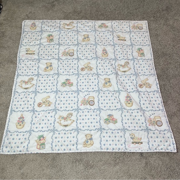 Vintage | Bedding | Vintage 9s Country Blue Teddy Bear Baby Crib ...